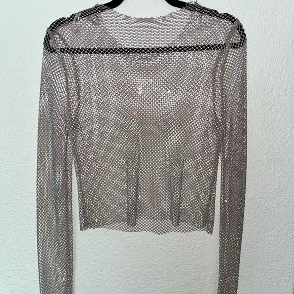 Zara | Tops | Nude Mesh Top With Rhinestones | Poshmark